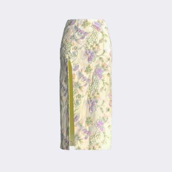 Finesse | Skirts | Finesse Pastel Yellow Purple Green Floral Sequin ...